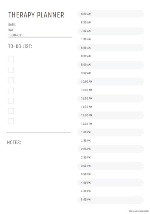 Free Resources: Daily and Weekly Therapy Planning Sheets – OT Research ...